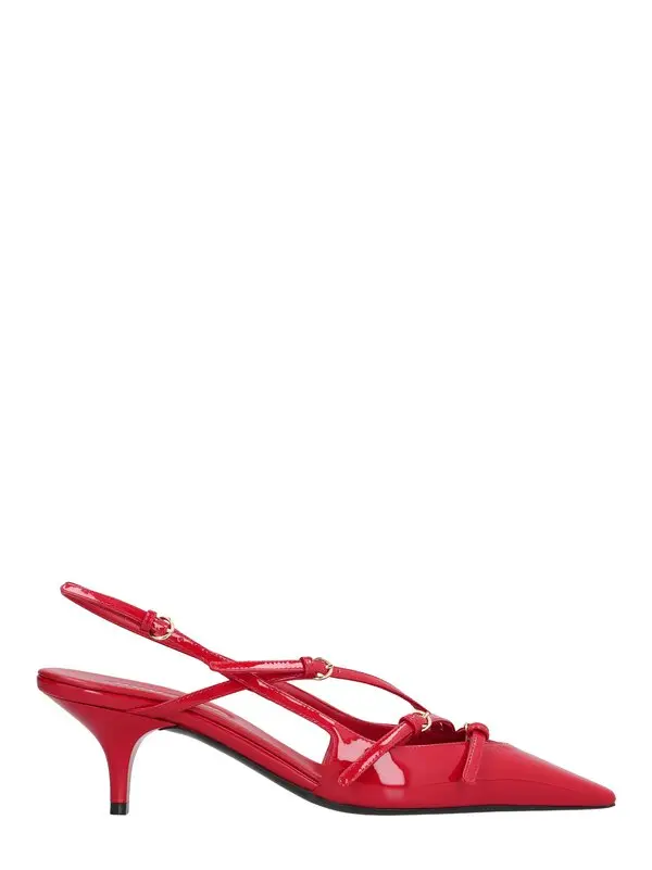 Miu Miu Patent Leather Slingback Pumps With Gold Buckle Straps - Red