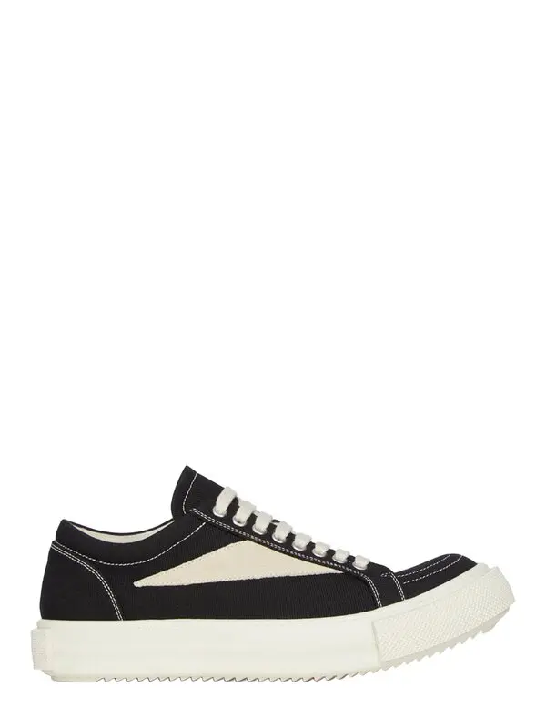 Rick Owens Ankle-high Vintage Sneaker In Overdyed Denim And Suede With Shark-tooth Sole - Nero