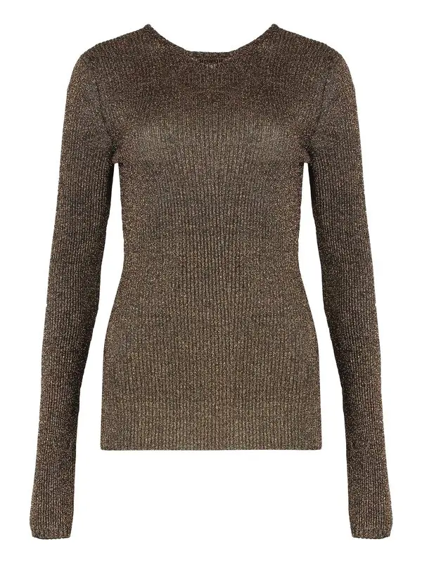 Miu Miu Lurex Blend Ribbed Round Neck Sweater - Brown