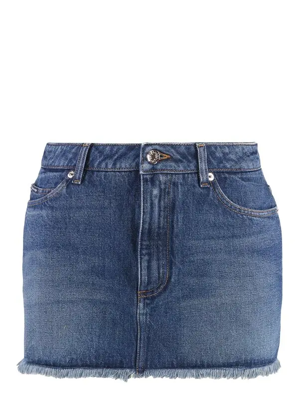 Dolce & Gabbana Mini Skirt With Rivets And Frayed Hem - Denim