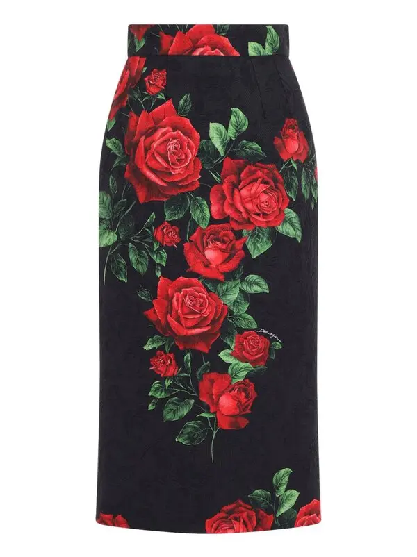 Dolce & Gabbana Brocade-textured Floral Midi Skirt - Black