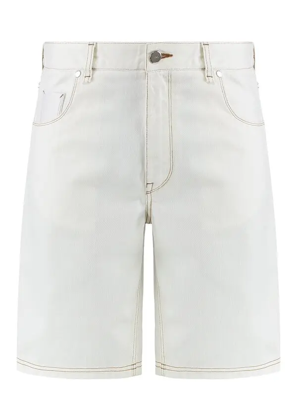 Fendi Cotton Bermuda Shorts With Crystal Embellished Maxi-buckle - White