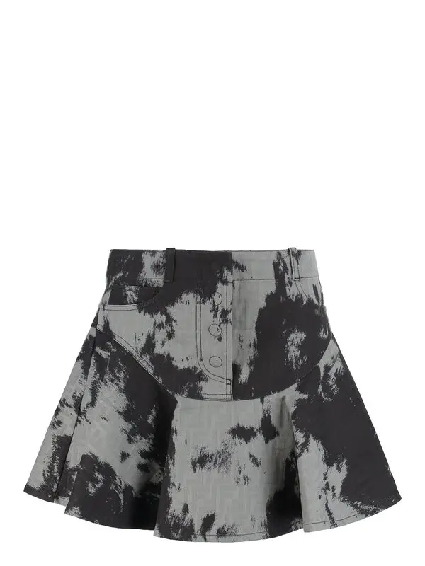 Fendi Ff Jacquard Denim Flared Mini Skirt - Grey