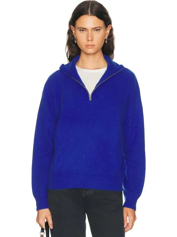 Staud Hudson Cashmere Quarter Zip Sweater - Cobalt