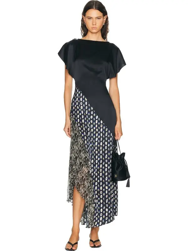 Staud Fawn Silk Dress In Black - Black Multi