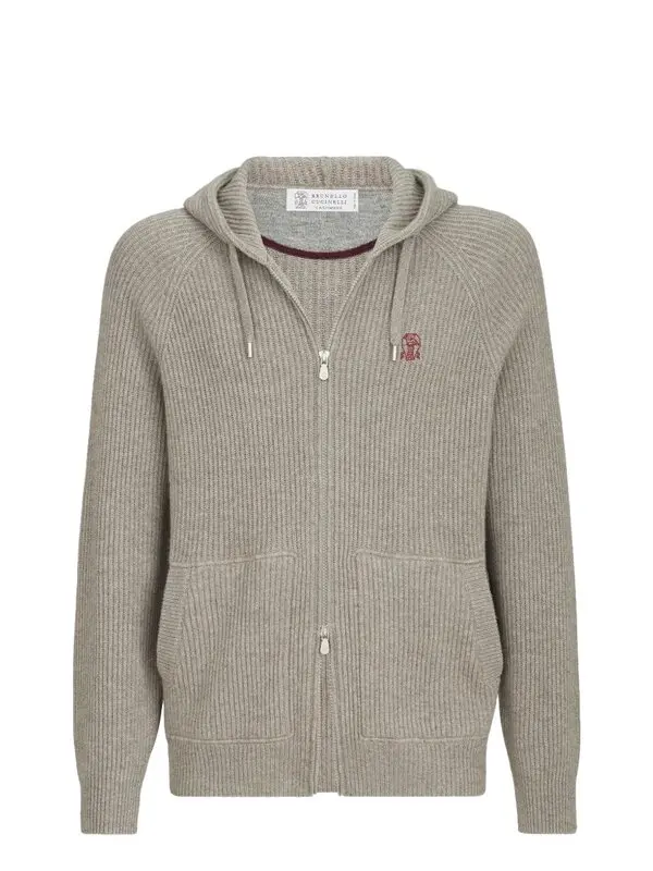 Brunello Cucinelli Logo Cashmere Hoodie - Grey