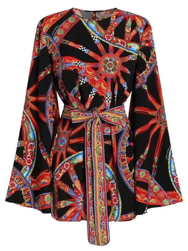 Dolce & Gabbana Carretti Silk Printed Mini Dress - Black