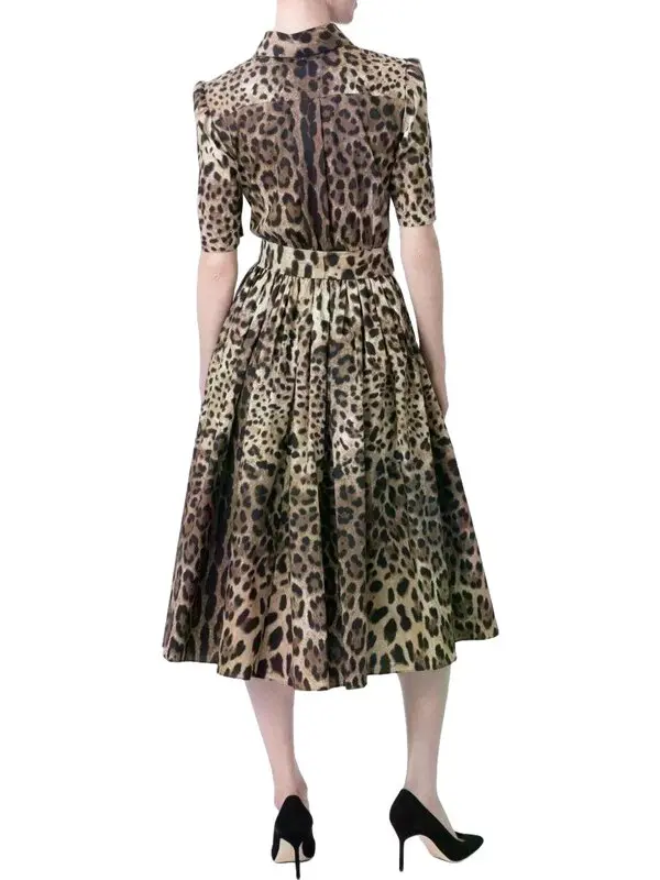 Dolce & Gabbana Leo-print Poplin Shirt Dress - Brown