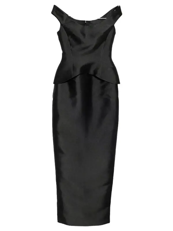 Solace London Pieta Off-shoulder Peplum-waist Maxi Dress - Black