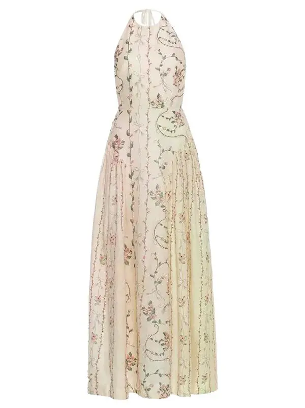 Agua Bendita Balsa Navegante Floral-embroidered Midi Dress - Neutrals