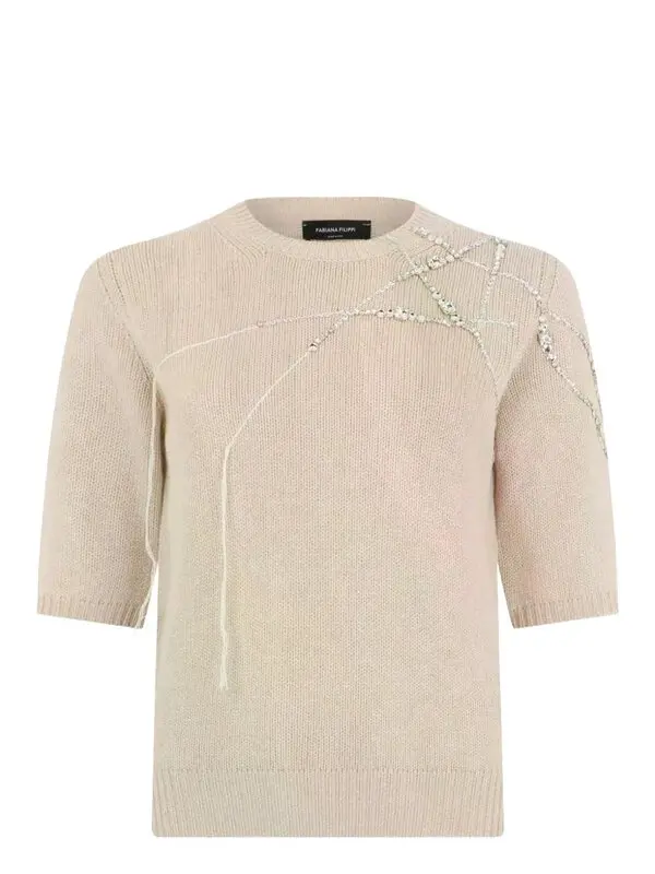 Fabiana Filippi Gauze Crystal-embellished Short-sleeve Sweater - Neutrals