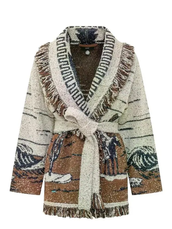 Alanui Intarsia Knit Fringe Trim Cardigan - Brown