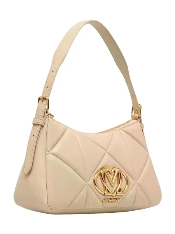 Moschino Quilted Logo-plaque Shoulder Bag - Neutrals