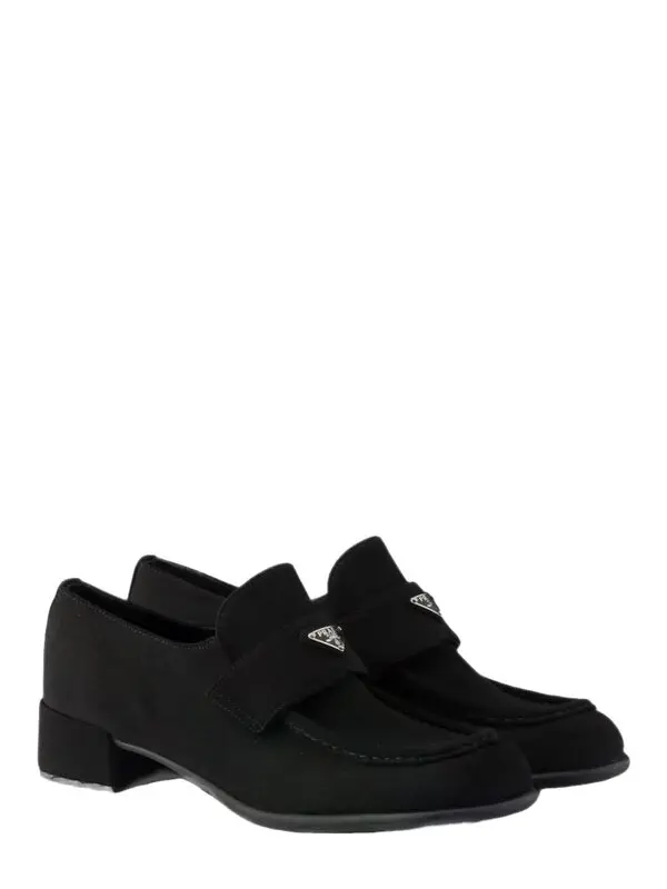 Prada Fabric Loafers With Enamel Triangle Logo - Black