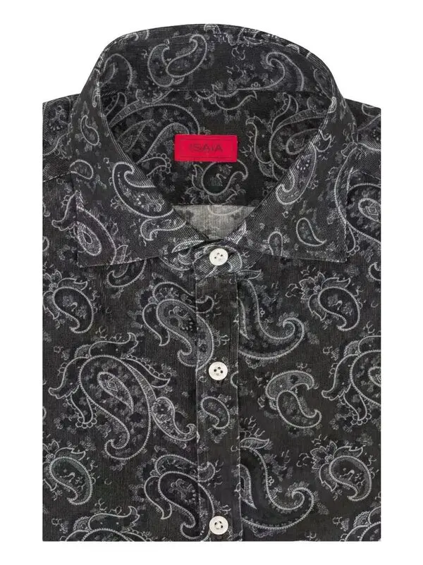 Isaia Paisley-print Corduroy Shirt - Grey