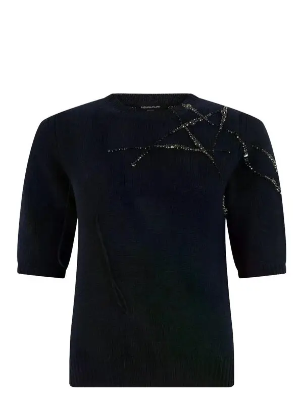 Fabiana Filippi Gauze Bead-embellished Short-sleeve Sweater - Blue