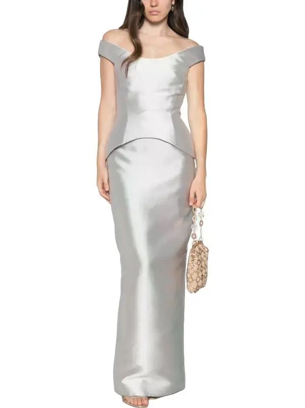 Solace London Pieta Off-shoulder Peplum Maxi Dress - Silver