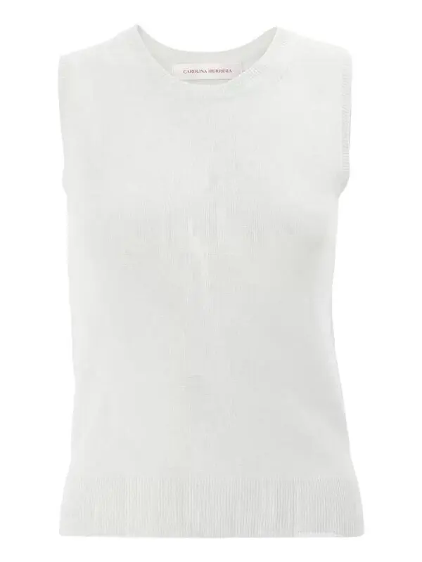Carolina Herrera Cream Cashmere V-neck Sleeveless Top - Neutrals