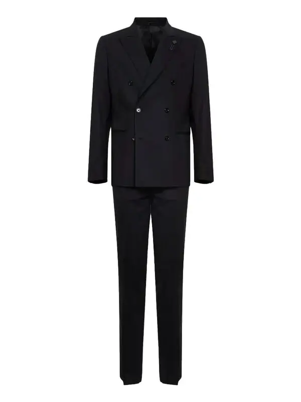 LARDINI Double-breasted Peak-lapels Suit - Black
