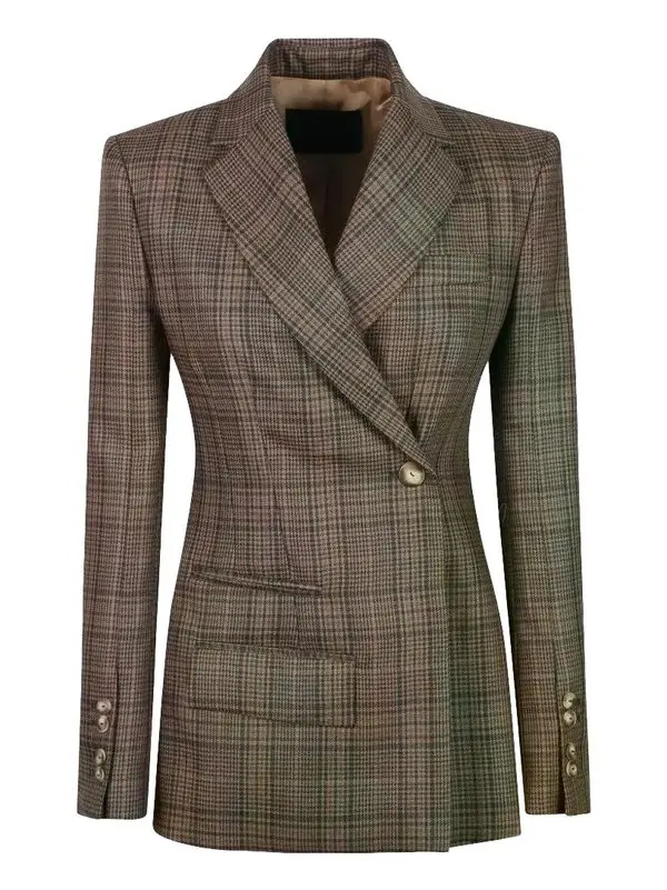 DONDUP Check-pattern Double-breasted Jacket - Brown