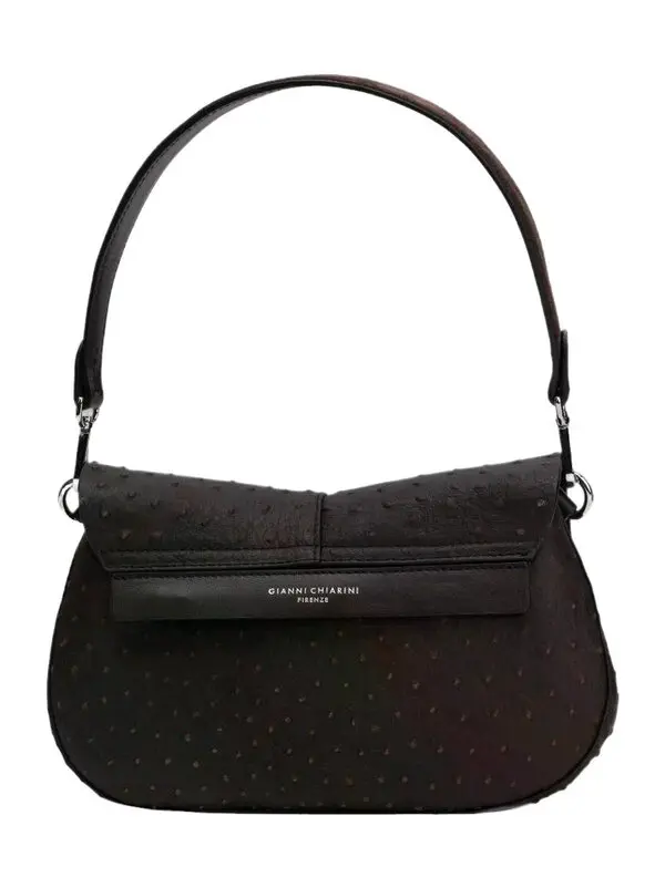 GIANNI CHIARINI Medium Helena Round Ostrich-effect Leather Tote Bag - Brown