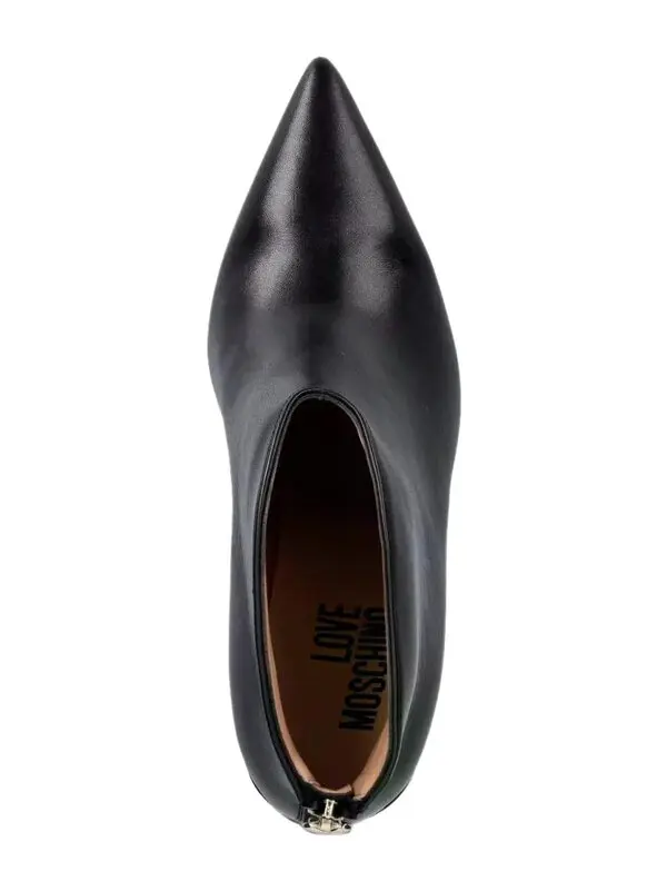 Moschino Logo Plaque Pointed Toe Ankle Boots - Black