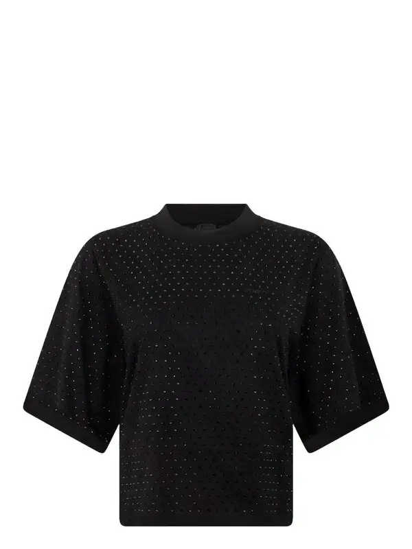 Pinko T-shirt With Rhinestones And Logo - Black
