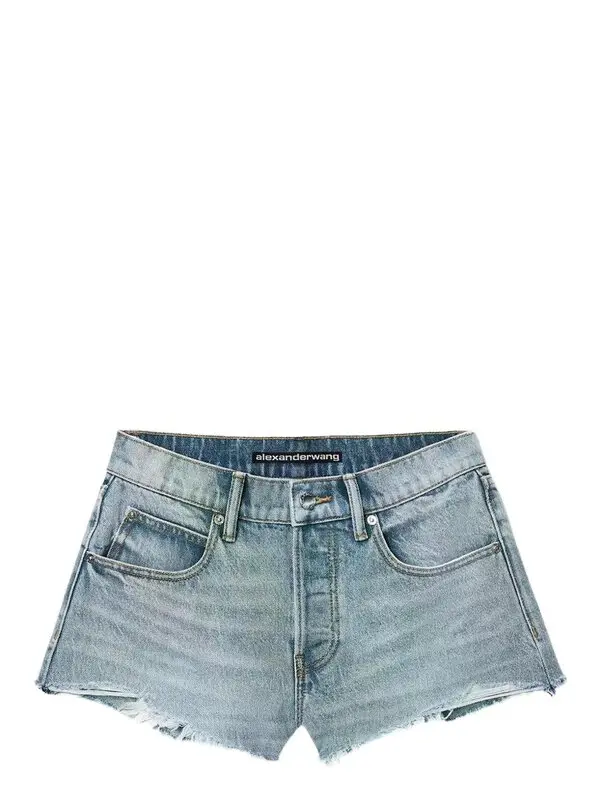 Alexander Wang Crystal Logo Pocket Relaxed Fit Denim Shorts - Blue