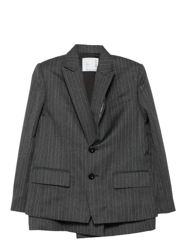 Sacai Pinstripe Peplum Hem Blazer - Black