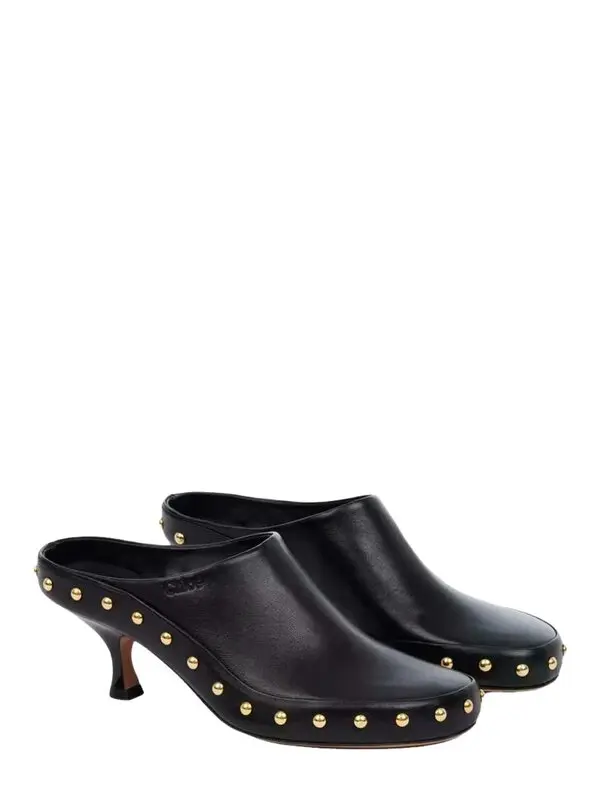 Chloé Junie Heeled Mules With Gold-tone Studs - Black