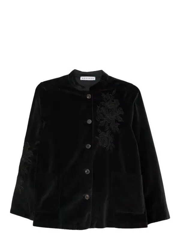 ROSSO 35 Embroidered Velvet Band Collar Jacket - Black