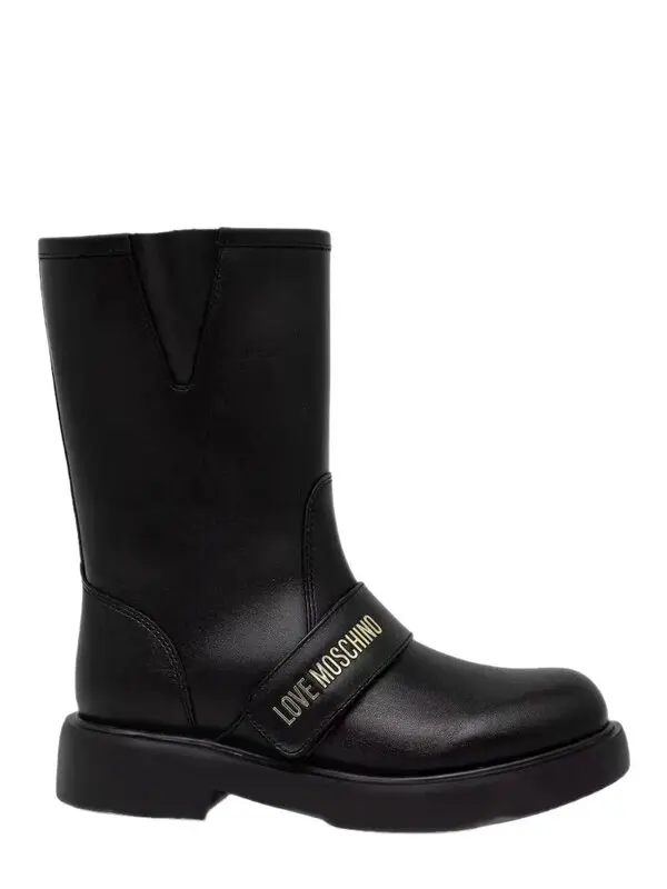 Moschino Logo-strap Leather Boots - Black