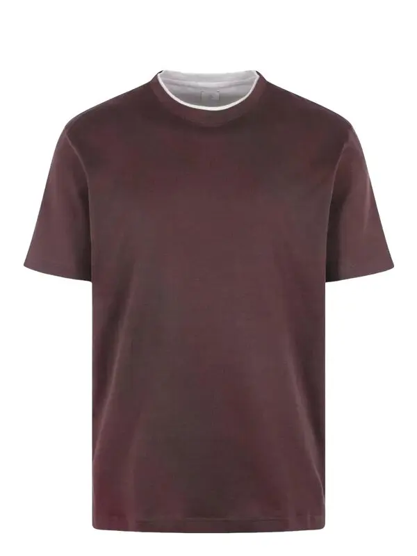 Eleventy Layered-neck Short-sleeve T-shirt - Brown