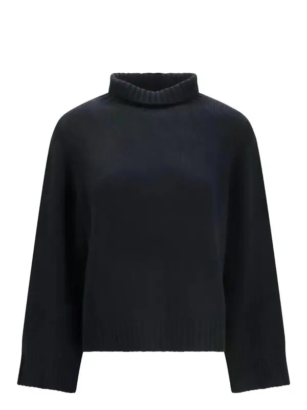 ALLUDE Long Sleeve Ribbed Sweater - Black