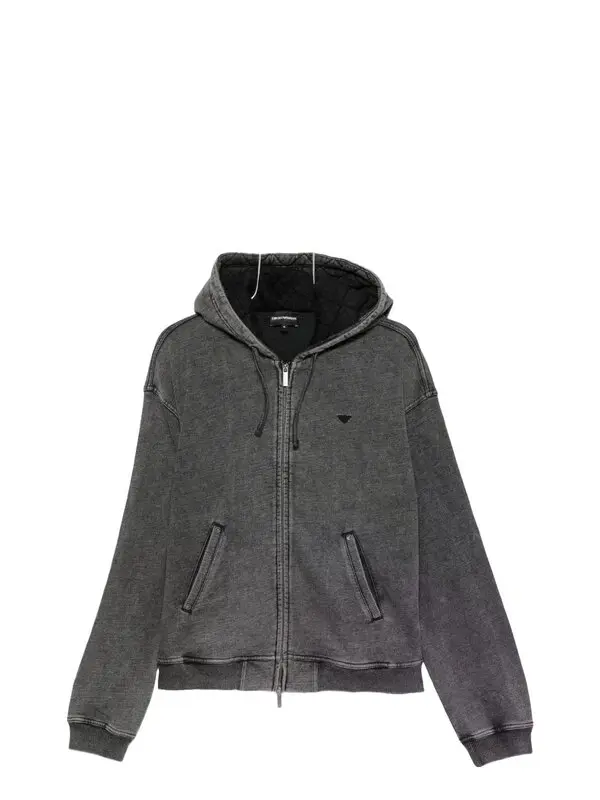 Emporio Armani Faded-effect Logo-patch Hoodie - Grey