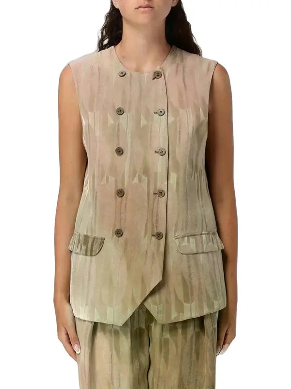 Emporio Armani Double-breasted Waistcoat In Oval-patterned Jacquard - Brown