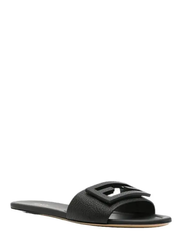 Fendi Baguette Ff-logo Leather Slides - Black