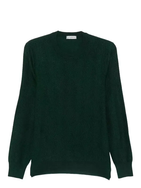 VENGERA Chevron Knit Long Sleeve Sweater - Green