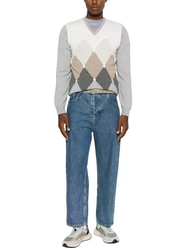 VENGERA Argyle Pattern V-neck Sweater - Grey