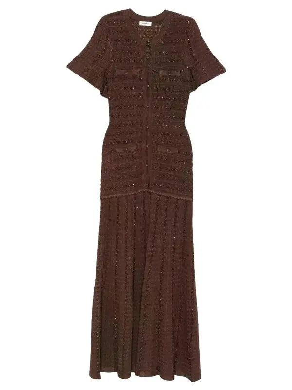 Sandro Sequin-embellished Knitted Maxi Dress - Brown