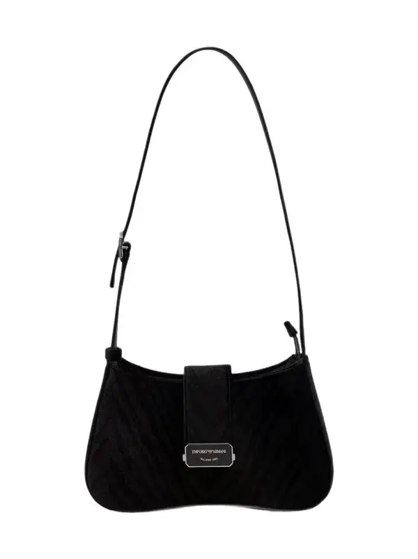 Emporio Armani Moiré Velvet Hobo Shoulder Bag - Black