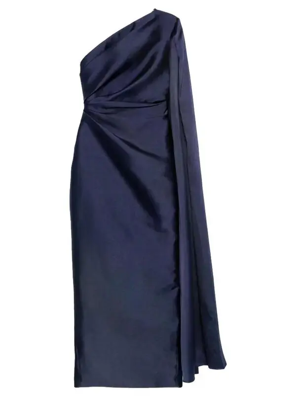 Solace London Veya One-shoulder Cape-detail Maxi Dress - Blue