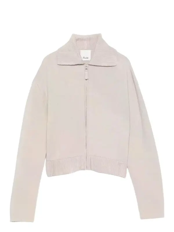 ALLUDE Zip-up Ribbed Trim Cardigan - Neutrals
