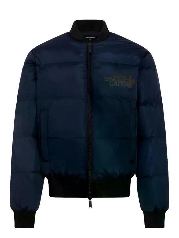 Dsquared2 Down Bomber Jacket With Printed Logo - Blue