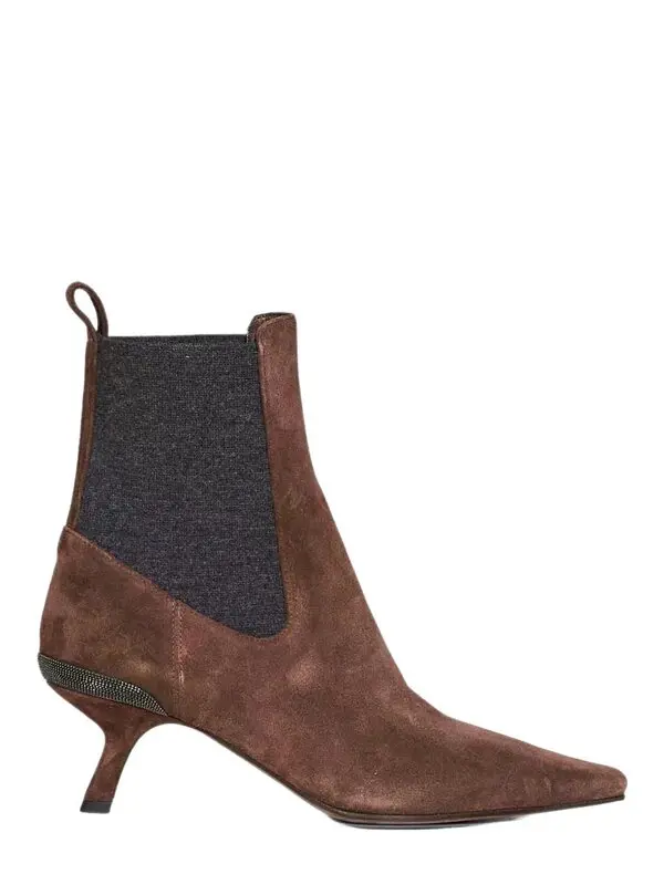 Brunello Cucinelli Monili Embellished Suede Ankle Boots - Brown