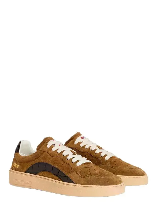 Dsquared2 Suede And Crocodile-effect Leather Low-top Sneakers - Brown