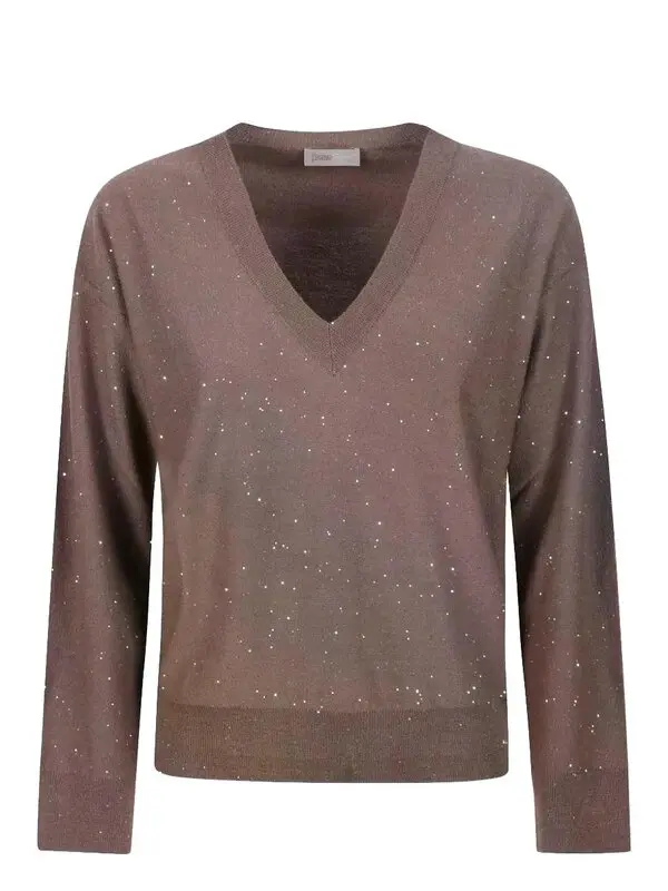 Herno Embellished V-neck Sweater - Brown