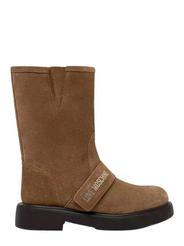 Moschino Logo Lettering Touch-strap Boots - Brown