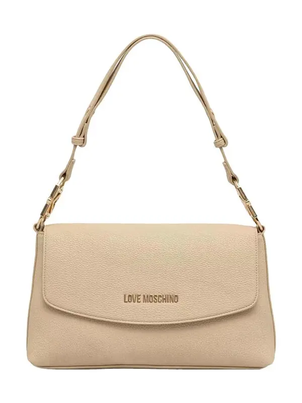 Moschino Logo-plaque Pebbled Shoulder Bag - Neutrals
