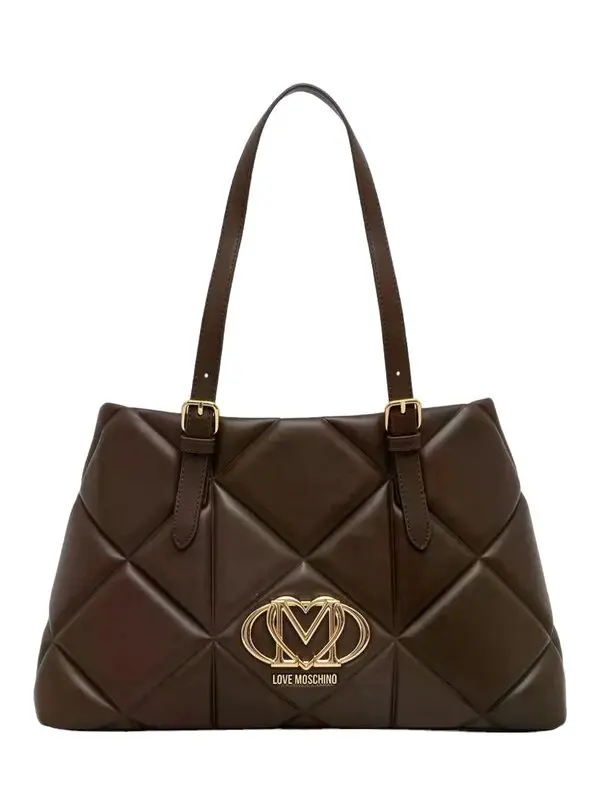 Moschino Quilted Logo Plaque Tote Bag - Brown